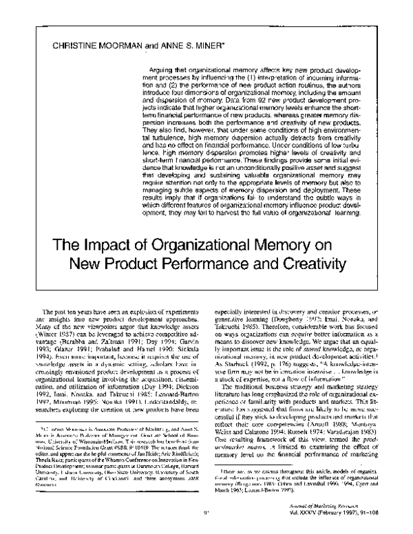 (PDF) The Impact of Organizational Memory on New Product Performance and Creativity