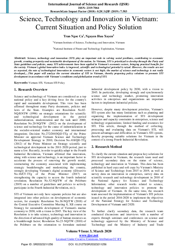 (PDF) Science, Technology and Innovation in Vietnam: Current Situation ...