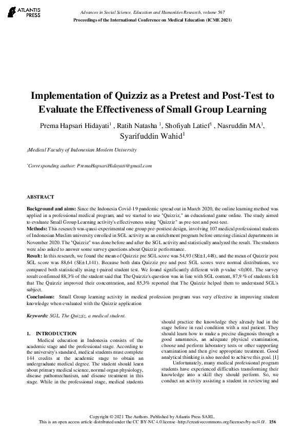 (PDF) Implementation of Quizziz as a Pretest and Post-Test to Evaluate ...