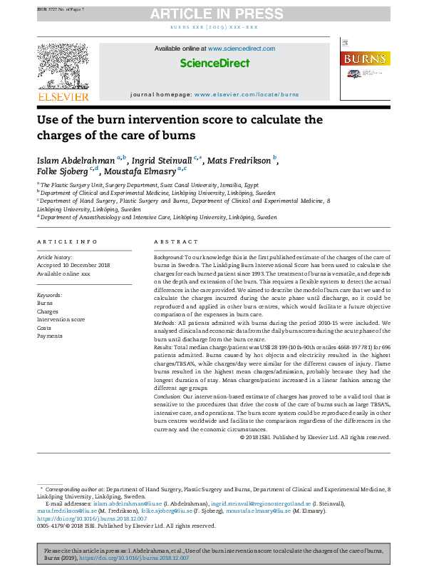 (PDF) Use of the burn intervention score to calculate the charges of ...