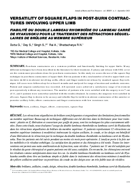 (PDF) Versatility Of Square Flaps In Post-Burn Contractures Involving ...