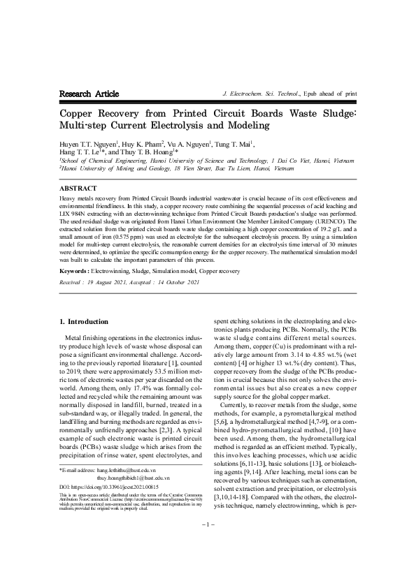 (PDF) Copper Recovery from Printed Circuit Boards Waste Sludge: Multi ...