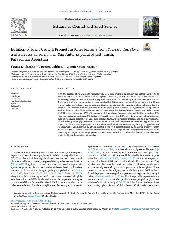 (PDF) Isolation of Plant Growth Promoting Rhizobacteria from Spartina ...