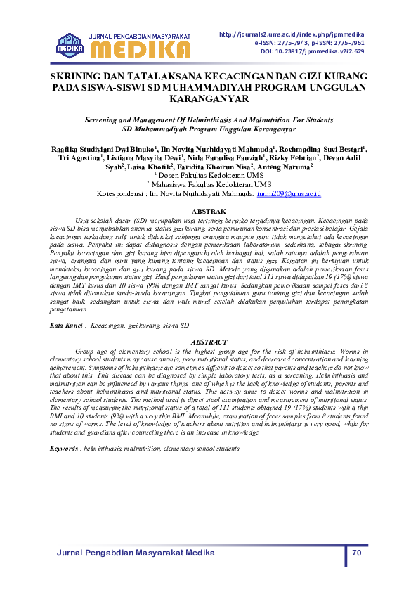 (PDF) Skrining Dan Tatalaksana Kecacingan Dan Gizi Kurang Pada Siswa ...