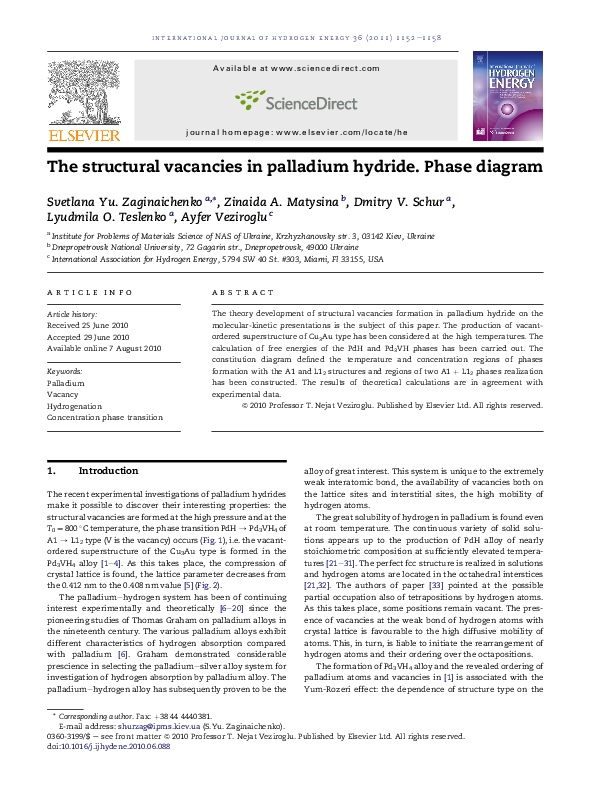 (PDF) The structural vacancies in palladium hydride. Phase diagram