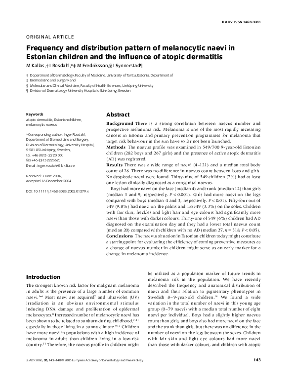 (PDF) Frequency and Distribution Pattern of Melanocytic Naevi in ...