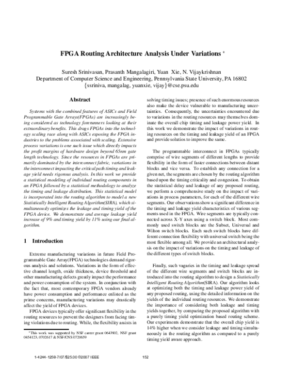 Pdf Fpga Routing Architecture Analysis Under Variations 1746