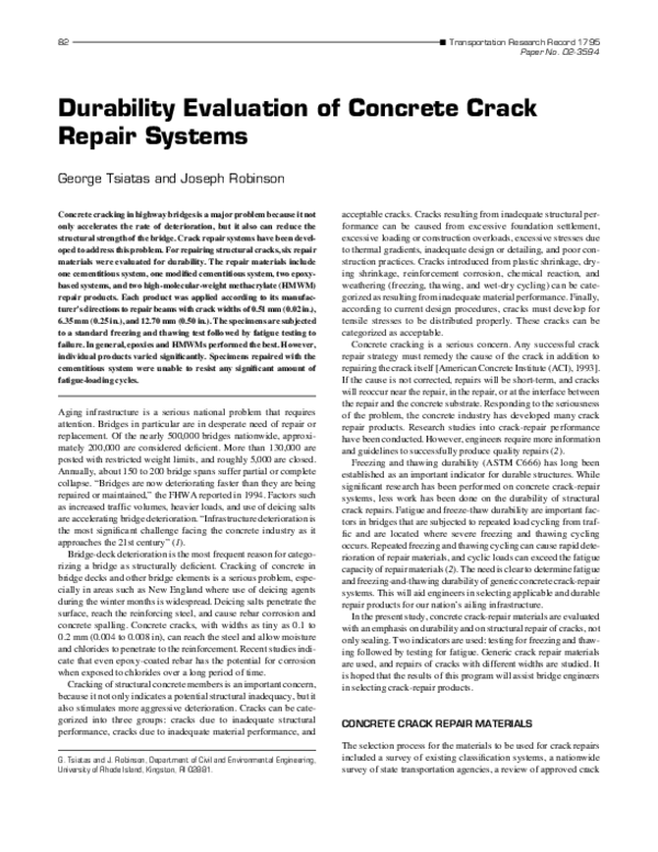 (PDF) Durability Evaluation of Concrete Crack Repair Systems