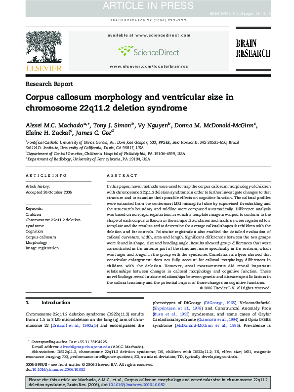 (PDF) Corpus Callosum Morphology in 22q11.2 Deletion Syndrome