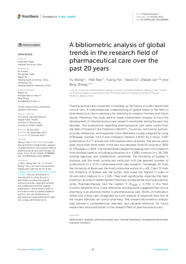 (PDF) A bibliometric analysis of global trends in the research field of pharmaceutical care over ...