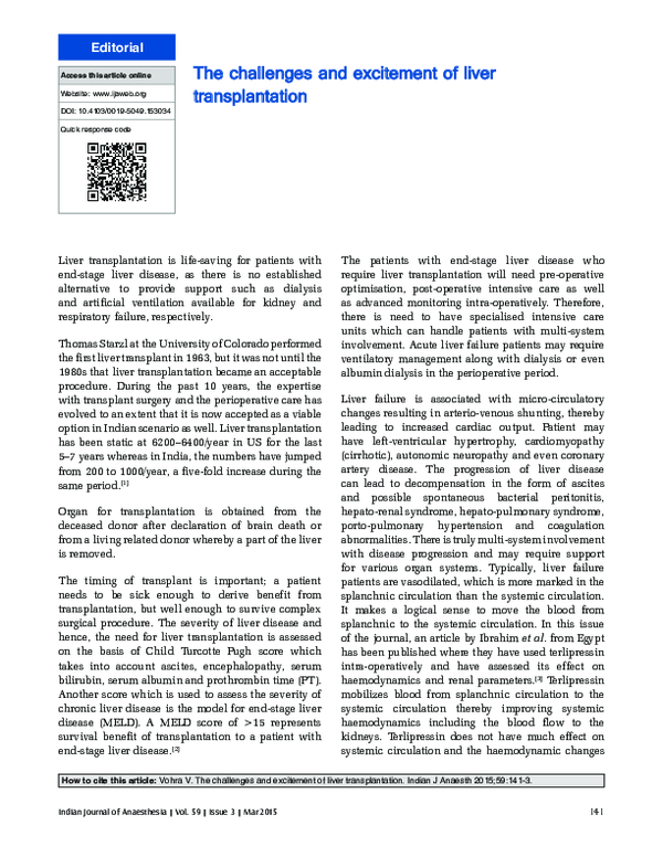 (PDF) The challenges and excitement of liver transplantation