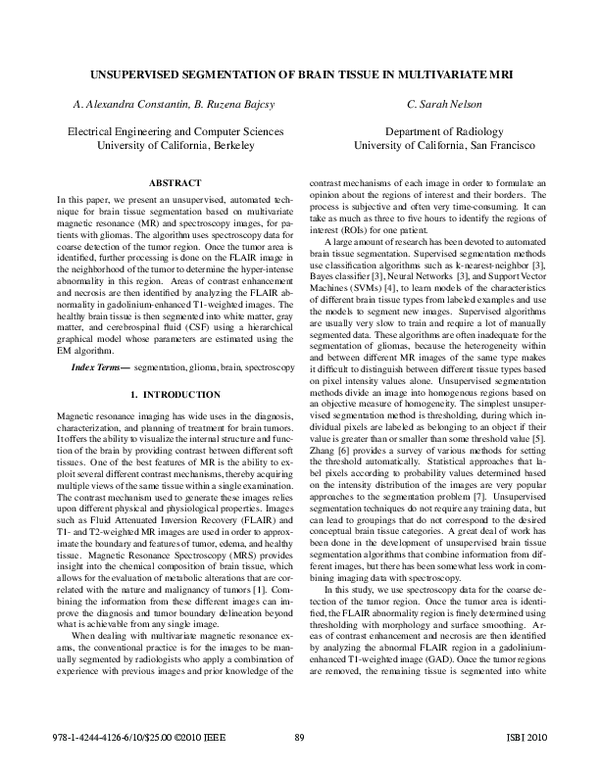 (PDF) Unsupervised segmentation of brain tissue in multivariate MRI