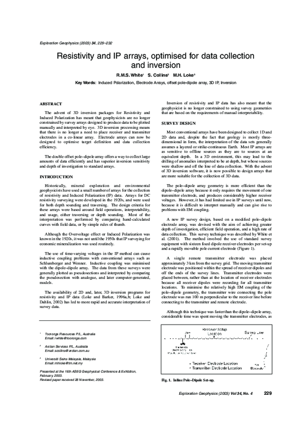 (PDF) Resistivity and IP arrays, optimised for data collection and inversion