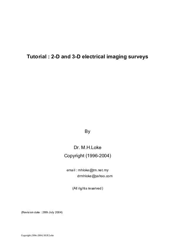 (PDF) Tutorial : 2-D and 3-D electrical imaging surveys