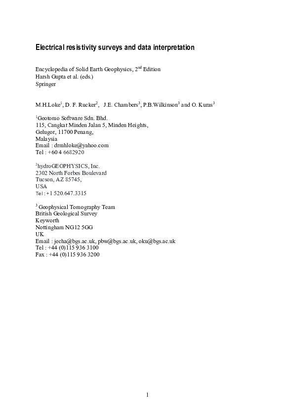 (PDF) Electrical Resistivity Surveys and Data Interpretation
