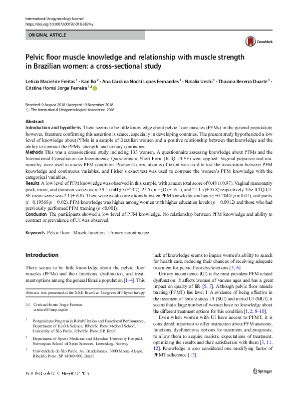 (PDF) Pelvic floor muscle knowledge and relationship with muscle ...