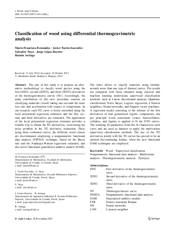 (PDF) Classification of wood using differential thermogravimetric analysis