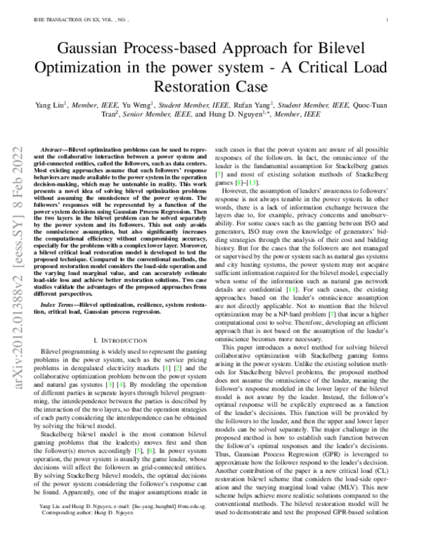 (PDF) Gaussian Process-based Approach for Bilevel Optimization in the Power System -- A Critical ...