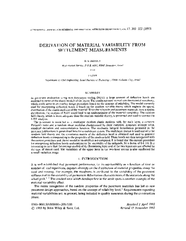 (PDF) Derivation of material variability from settlement measurements