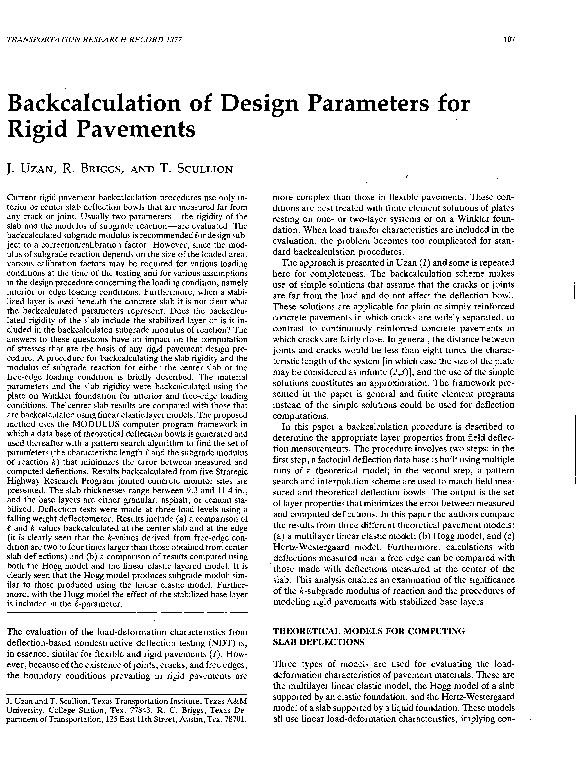 (PDF) Backcalculation of Design Parameters for Rigid Pavements