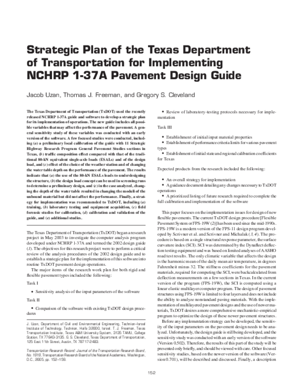 (PDF) Strategic Plan of the Texas Department of Transportation for ...