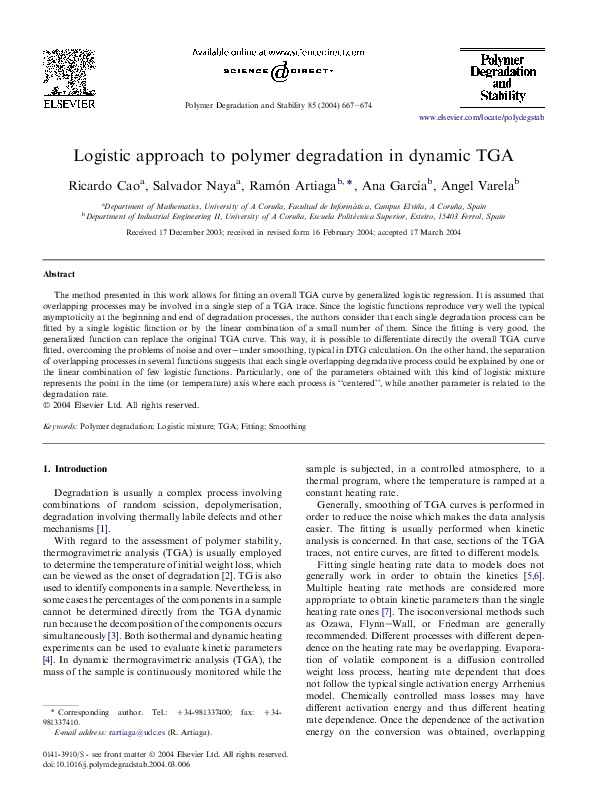 (PDF) Logistic approach to polymer degradation in dynamic TGA