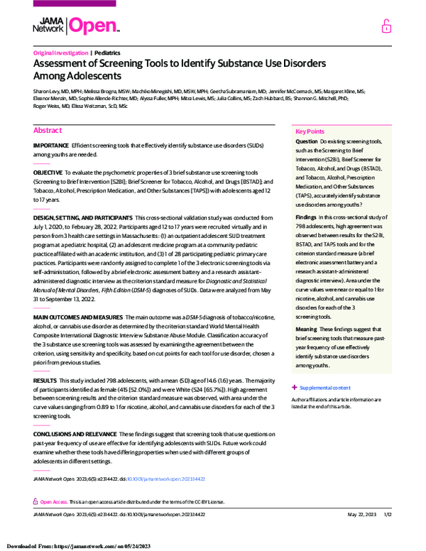 (PDF) Assessment of Screening Tools to Identify Substance Use Disorders ...
