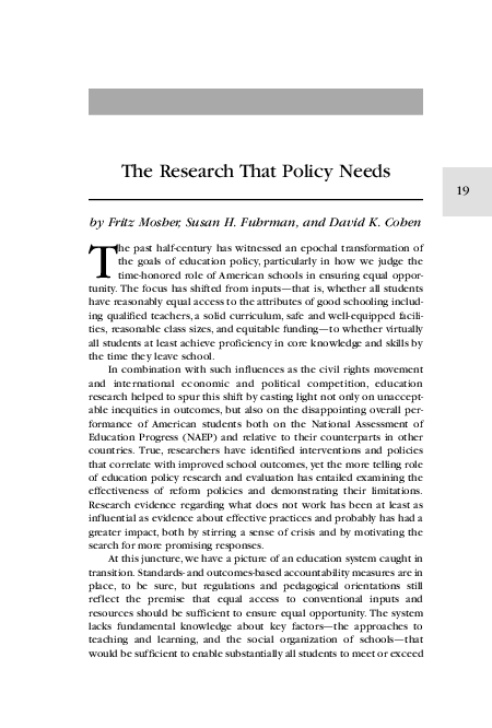 (PDF) The Research that Policy Needs