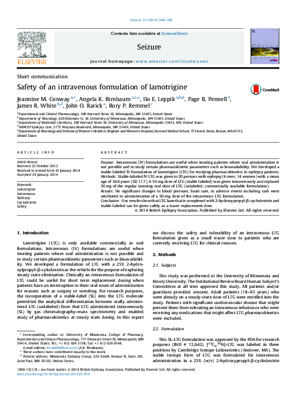 (PDF) Safety of an intravenous formulation of lamotrigine