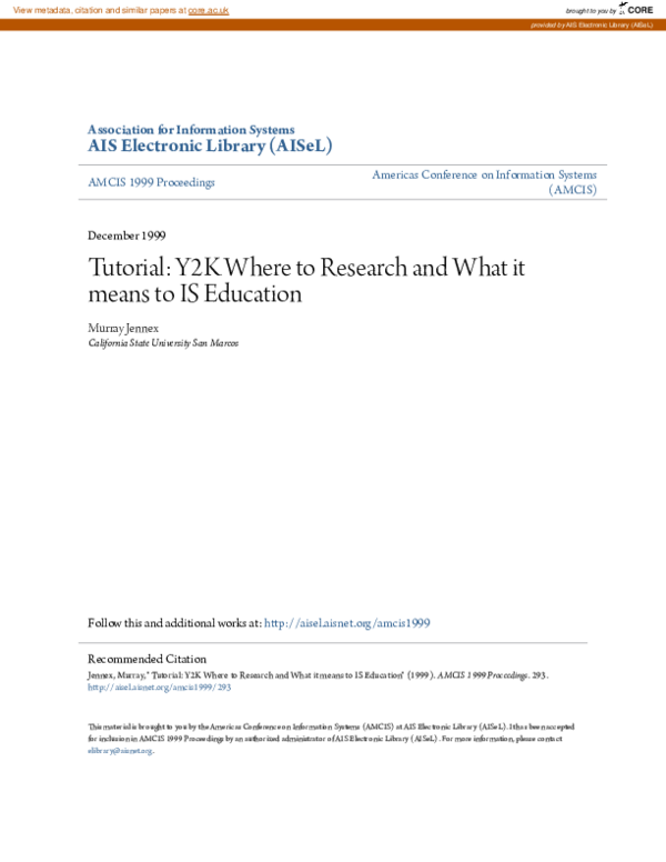 (PDF) Tutorial: Y2K Where to Research and What it means to IS Education