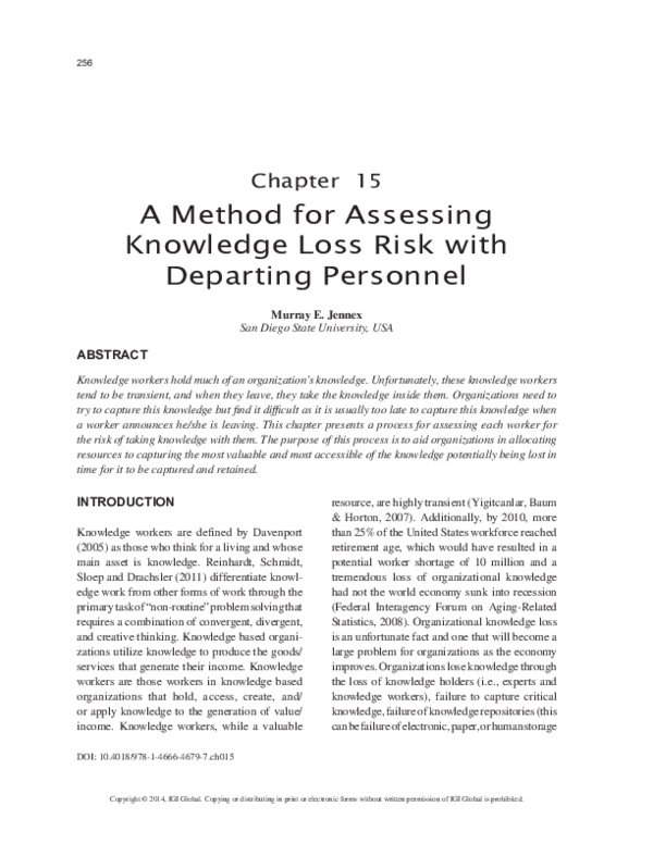(PDF) A Method for Assessing Knowledge Loss Risk with Departing Personnel
