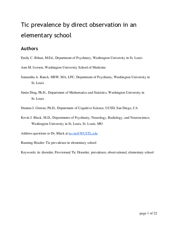 (PDF) Tic prevalence by direct observation in an elementary school