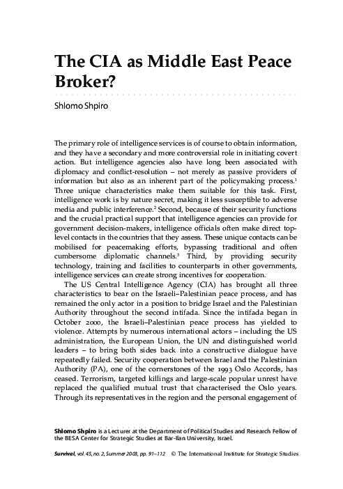 (PDF) The CIA as middle east peace broker?