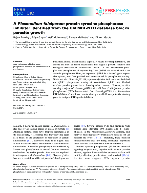 (PDF) A Plasmodium falciparum protein tyrosine phosphatase inhibitor ...