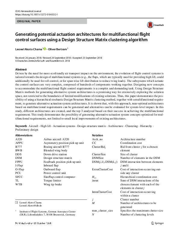 (PDF) Generating potential actuation architectures for multifunctional flight control surfaces ...
