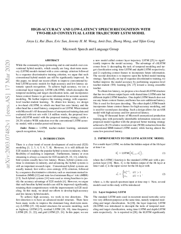 (PDF) High-Accuracy and Low-Latency Speech Recognition with Two-Head Contextual Layer Trajectory ...