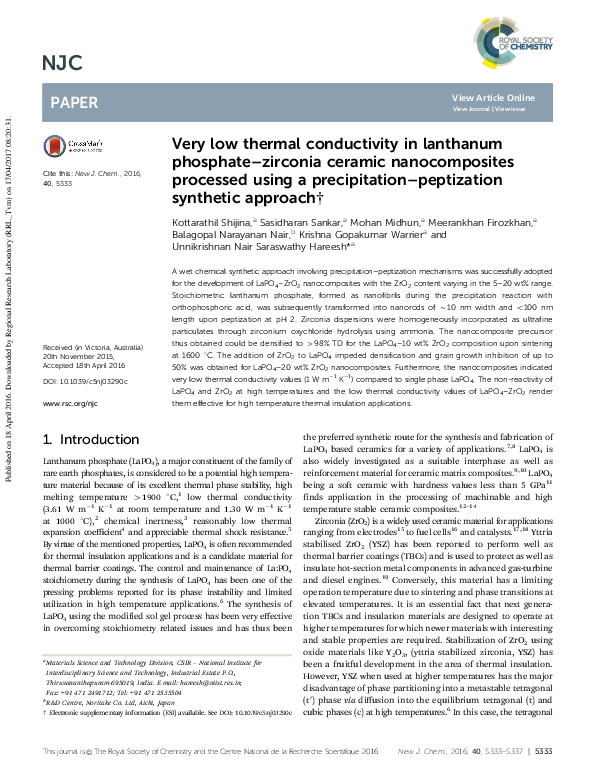 (PDF) Very low thermal conductivity in lanthanum phosphate-zirconia ...