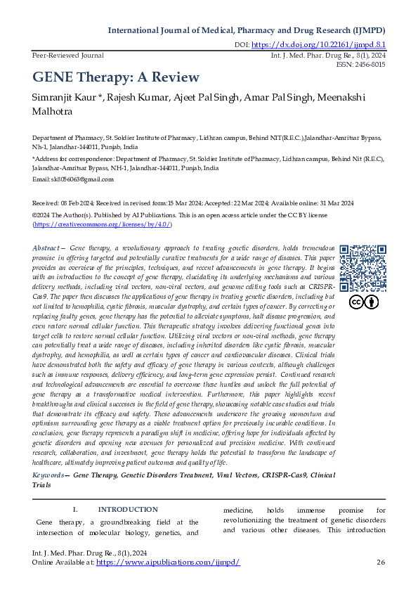 (PDF) GENE Therapy: A Review
