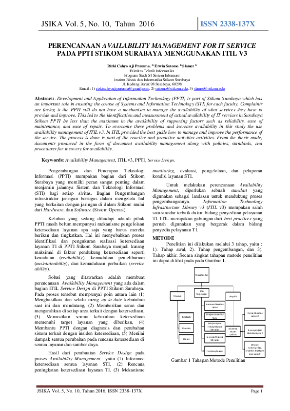 (PDF) Availability Management Plan for It Service on Ppti Stikom Surabaya Using Itil V3