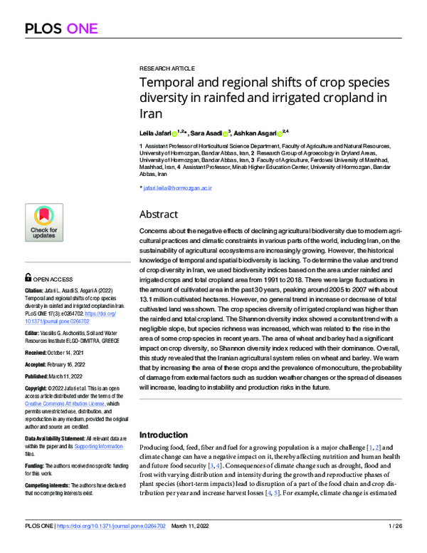 (PDF) Temporal and regional shifts of crop species diversity in rainfed ...