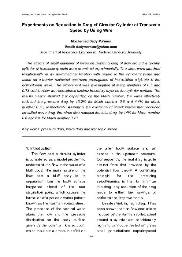 (PDF) Experiments on Reduction in Drag of Circular Cylinder at ...