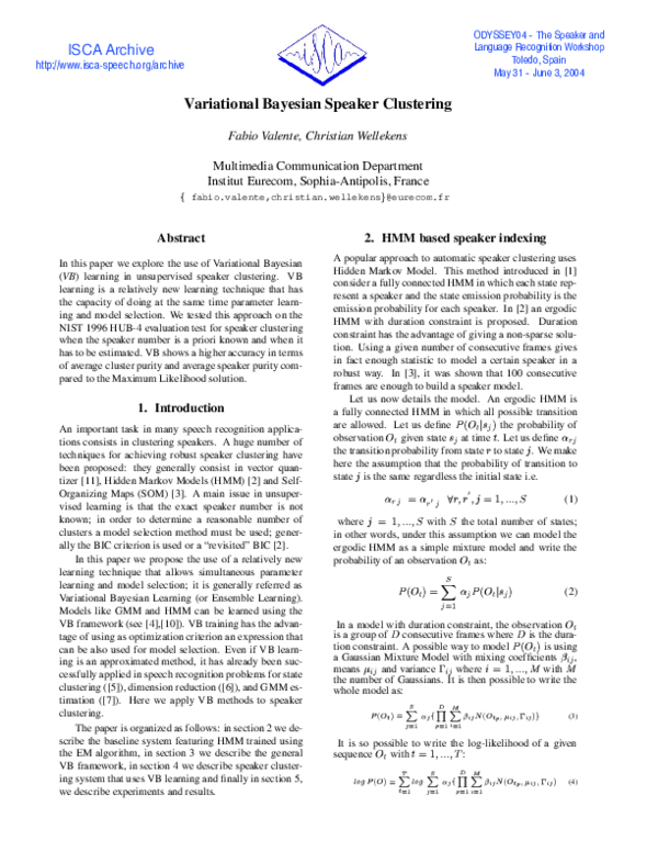 (PDF) Variational bayesian speaker clustering
