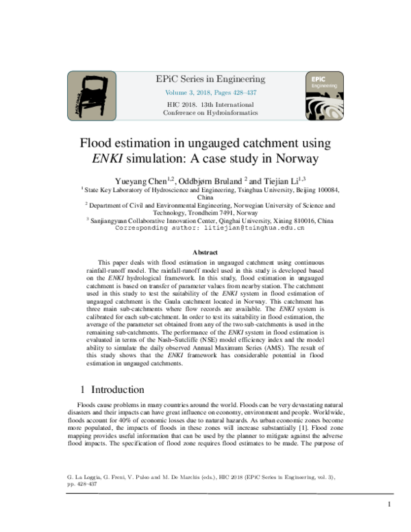 (PDF) Flood Estimation in Ungauged Catchment Using ENKI Simulation: A Case Study in Norway
