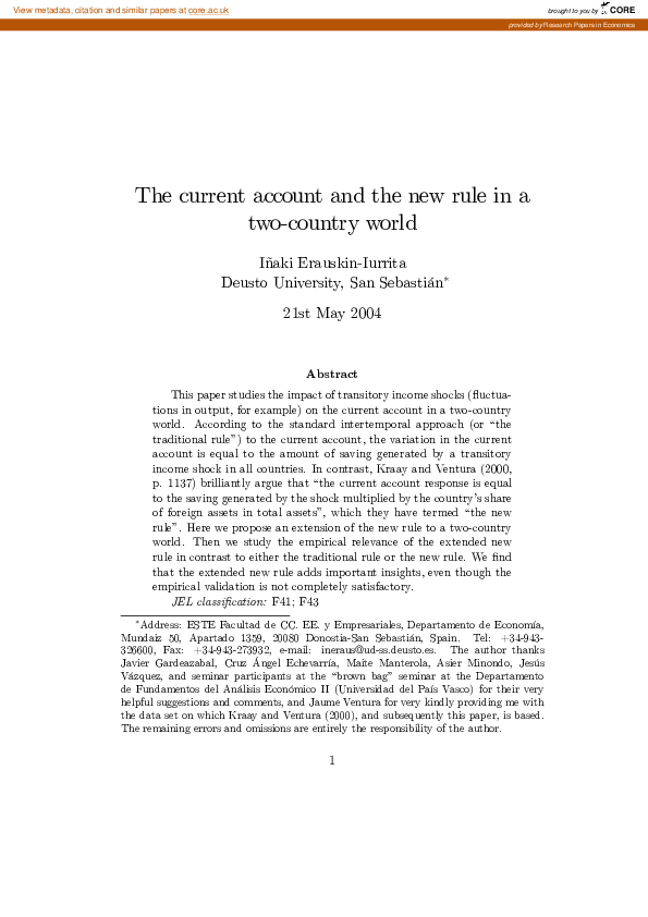 (PDF) The current account and the new rule in a two-country world ...