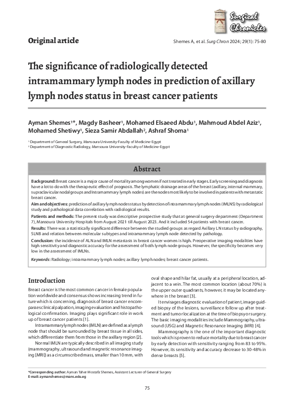 (PDF) The significance of radiologically detected intramammary lymph nodes in prediction of ...
