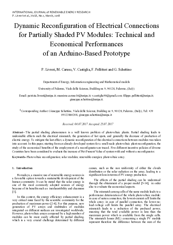 (PDF) Dynamic Reconfiguration of Electrical Connections for partially shaded PV Modules ...