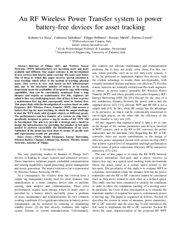 (PDF) An RF Wireless Power Transfer system to power battery-free ...