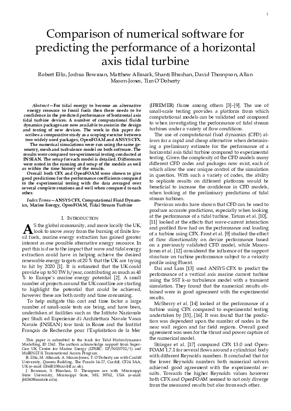 (PDF) Comparing OpenFOAM and ANSYS CFX for Tidal Turbines