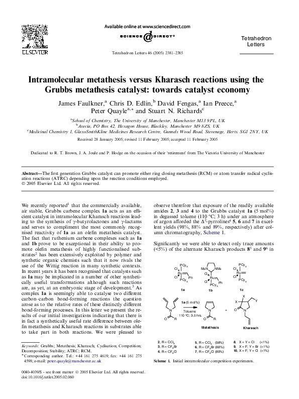 (PDF) Intramolecular metathesis versus Kharasch reactions using the ...
