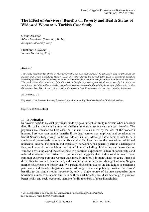(PDF) The Effect of Survivors' Benefits on Poverty and Health Indicators of Women and Children ...